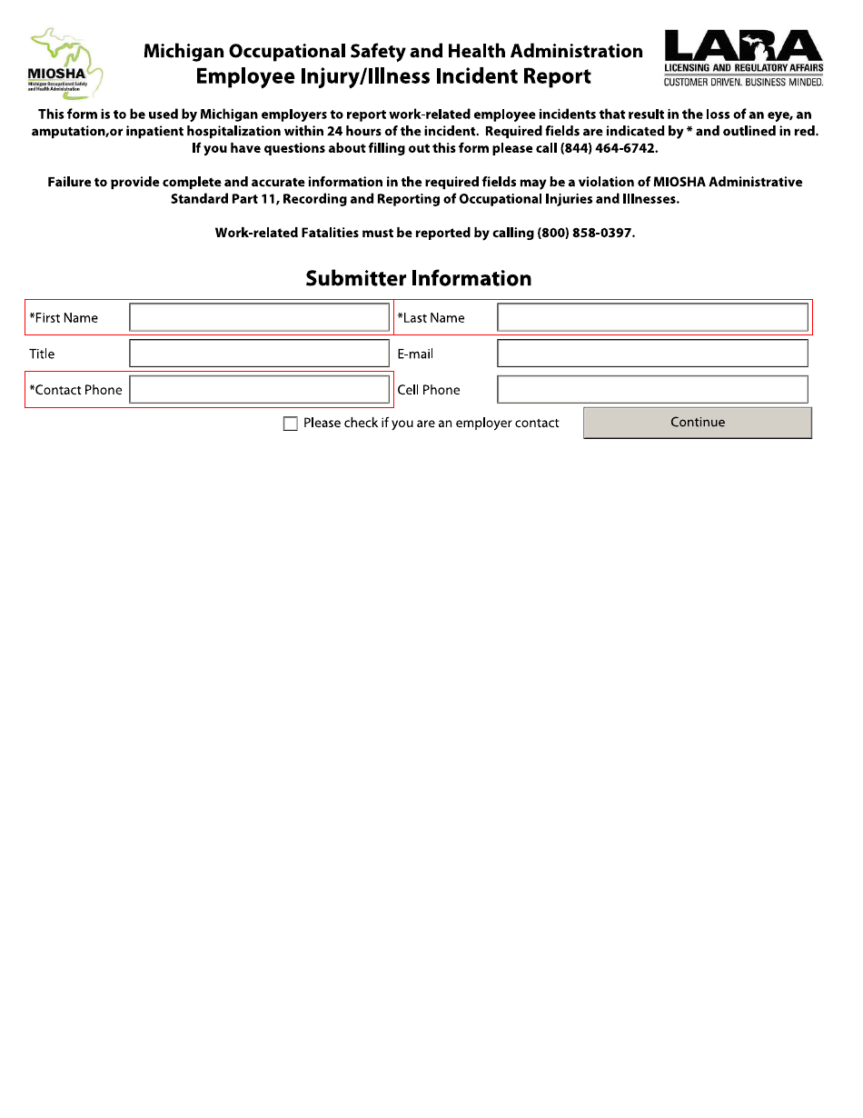 Michigan Employee Injury/Illness Incident Report Form - Fill Out, Sign ...