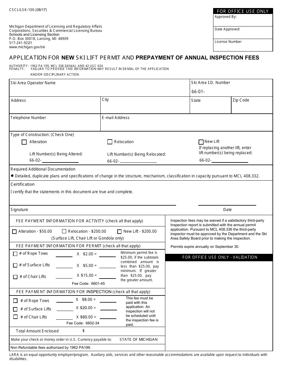 Form CSCL/LSK-100 - Fill Out, Sign Online and Download Fillable PDF ...