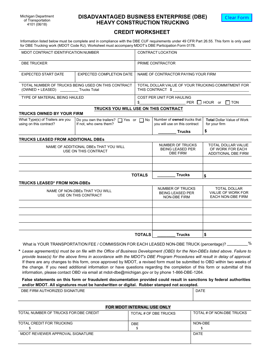Form 4101 - Fill Out, Sign Online and Download Fillable PDF, Michigan ...