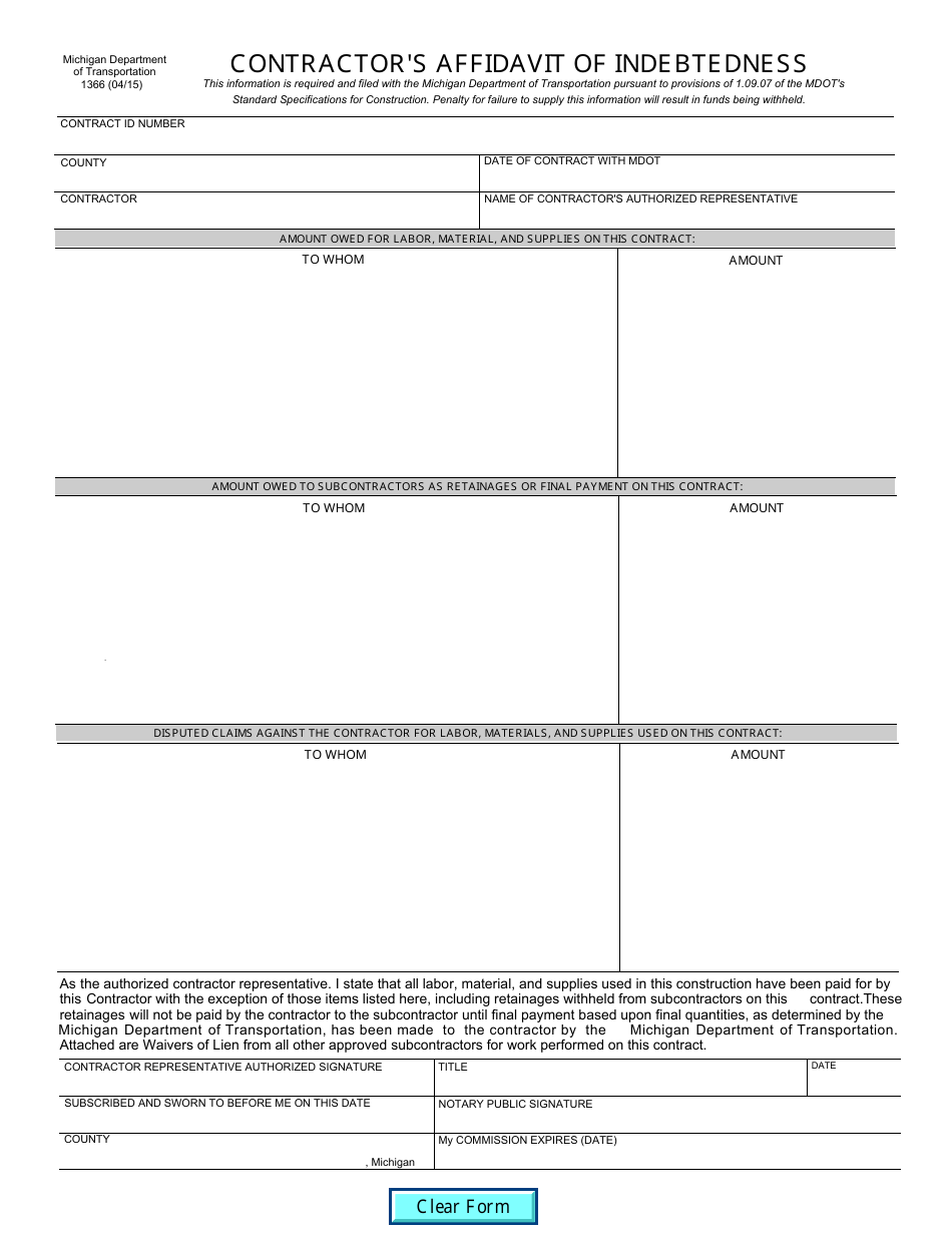 Form 1366 - Fill Out, Sign Online and Download Fillable PDF, Michigan ...