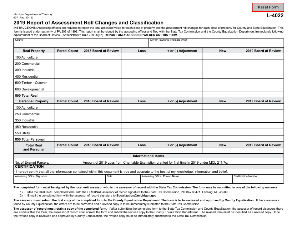 Form 607 (L-4022) - 2019 - Fill Out, Sign Online and Download Fillable ...