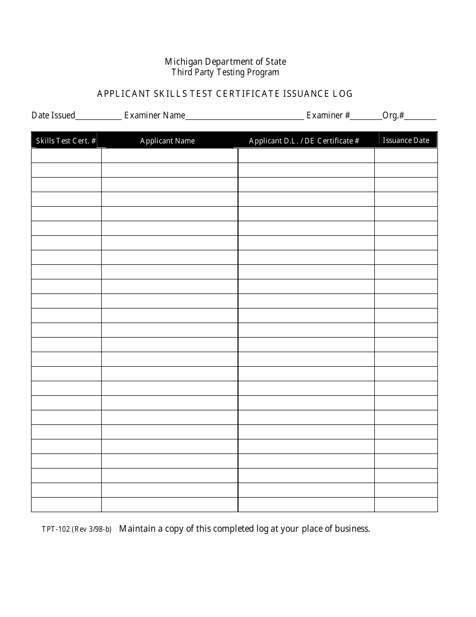 Form TPT-102 - Fill Out, Sign Online and Download Fillable PDF ...