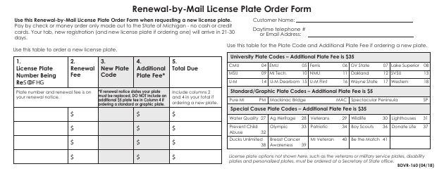 Form BDVR-160 Download Printable PDF or Fill Online Renewal-By-Mail ...