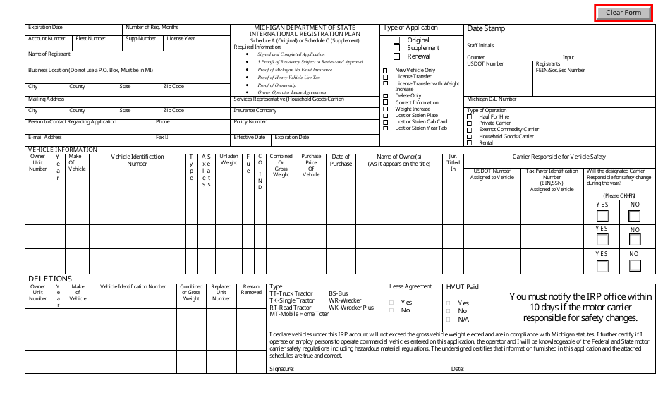 Michigan International Registration Plan Form - Fill Out, Sign Online ...