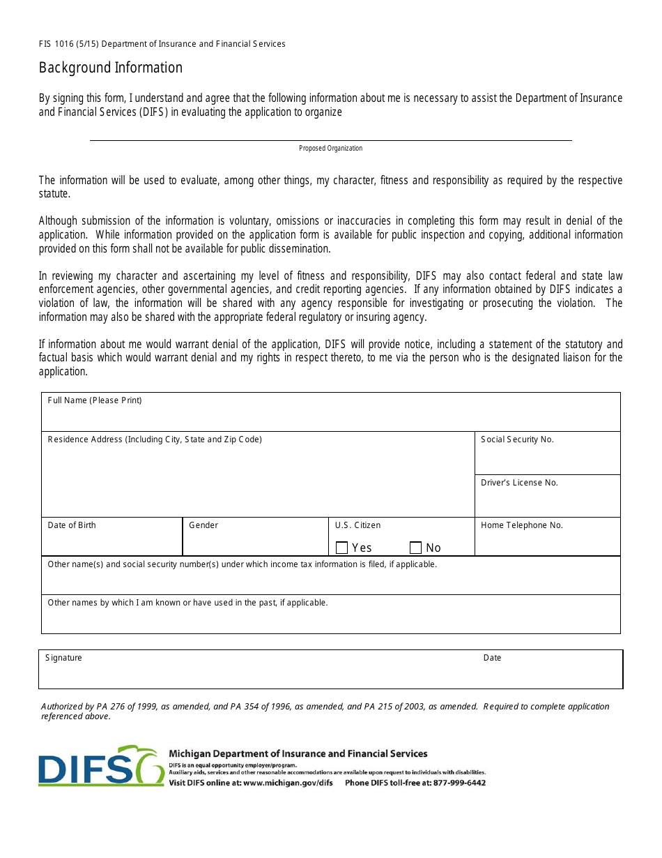 Form FIS1016 - Fill Out, Sign Online and Download Fillable PDF ...