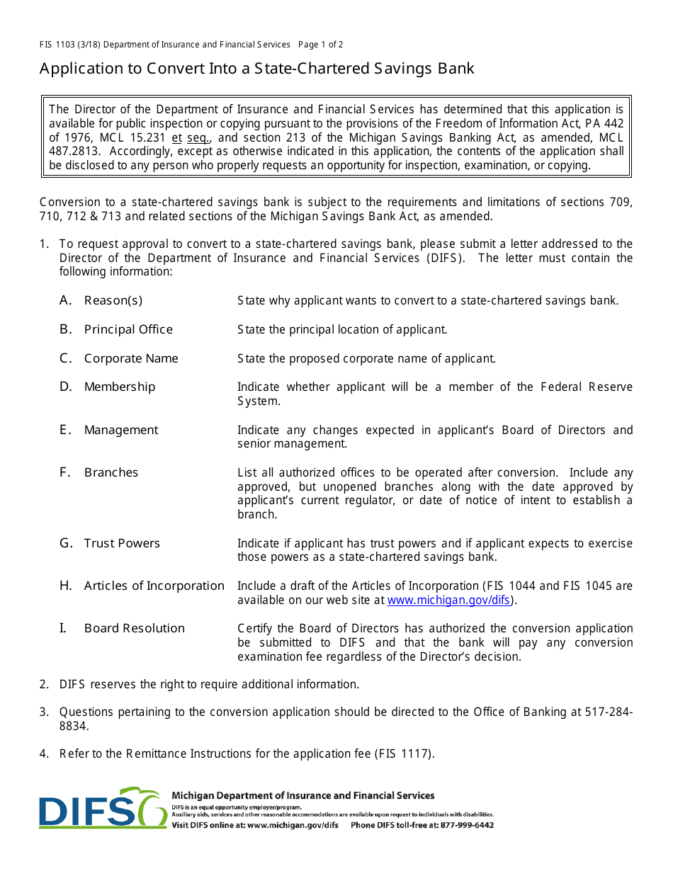 Download Instructions for Form FIS1103 Application to Convert Into a ...