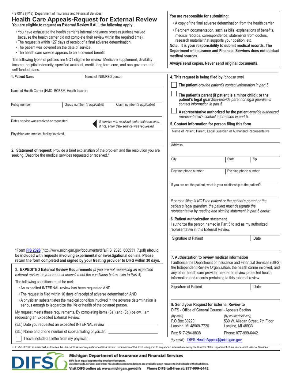 Form FIS0018 - Fill Out, Sign Online and Download Fillable PDF ...