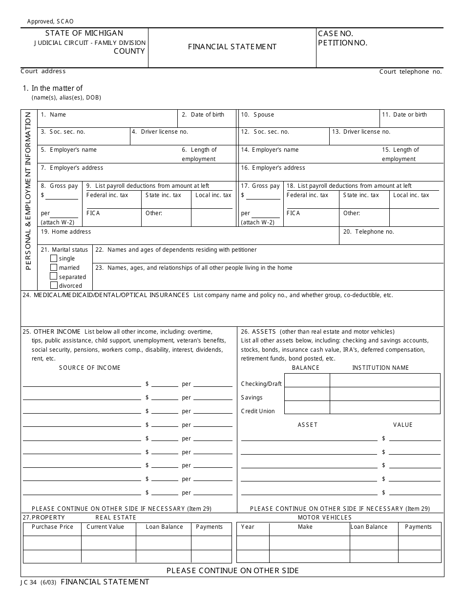 Form JC34 - Fill Out, Sign Online and Download Fillable PDF, Michigan ...
