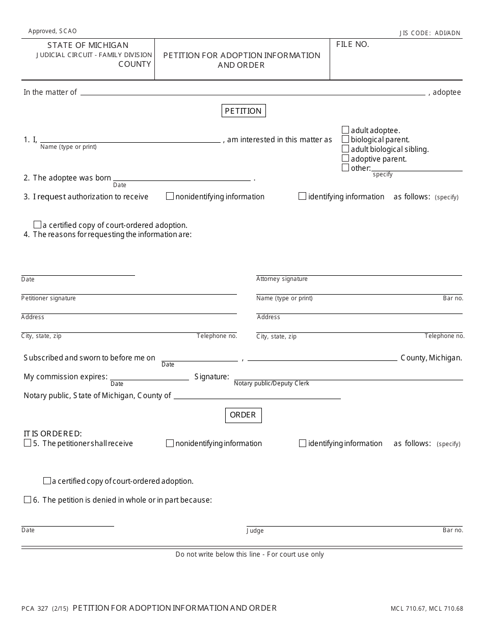 Form PCA327 - Fill Out, Sign Online and Download Fillable PDF, Michigan ...