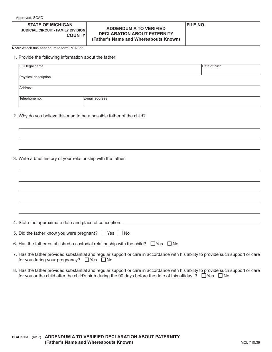Form PCA356A - Fill Out, Sign Online and Download Fillable PDF ...