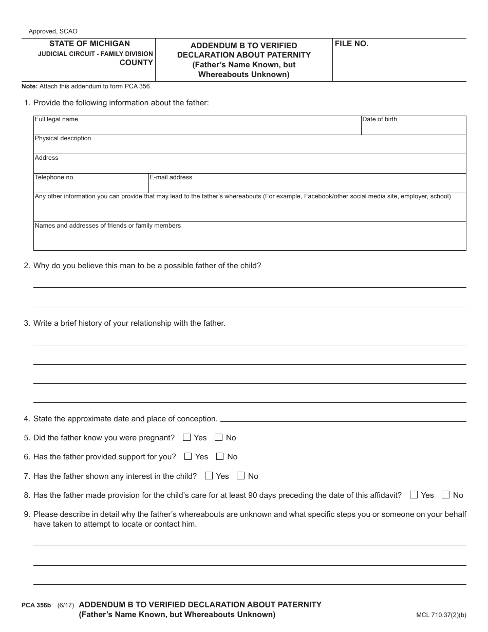 Form PCA356B - Fill Out, Sign Online and Download Fillable PDF ...
