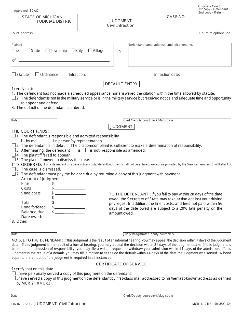 Form CIA02 - Fill Out, Sign Online and Download Fillable PDF, Michigan ...
