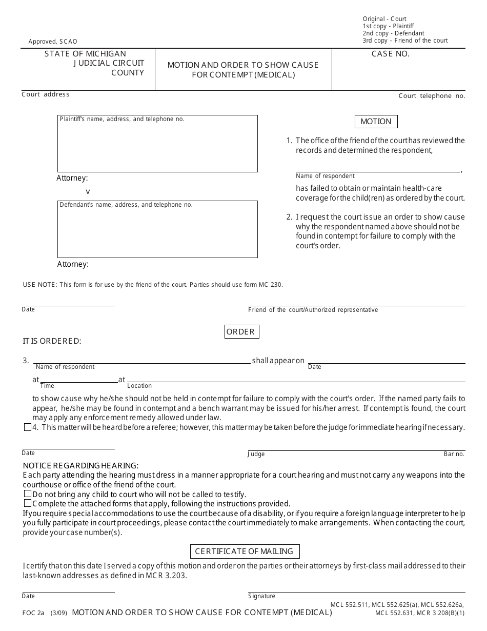 Form FOC2A - Fill Out, Sign Online and Download Fillable PDF, Michigan ...
