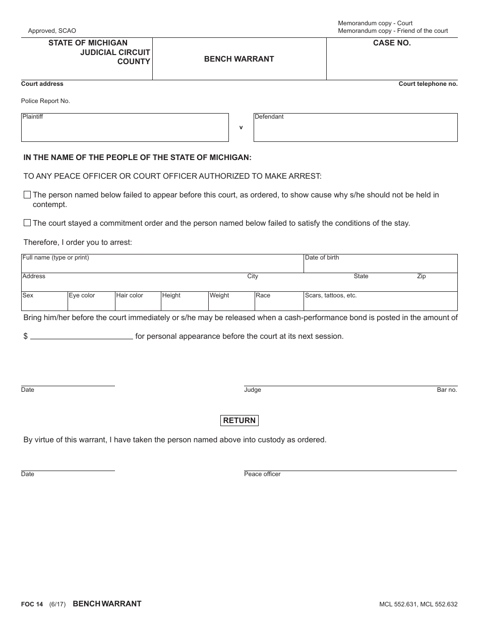 Form FOC14 - Fill Out, Sign Online and Download Fillable PDF, Michigan ...