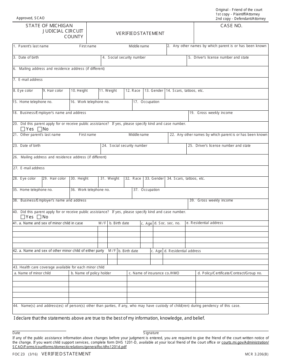 Form FOC23 - Fill Out, Sign Online and Download Fillable PDF, Michigan ...