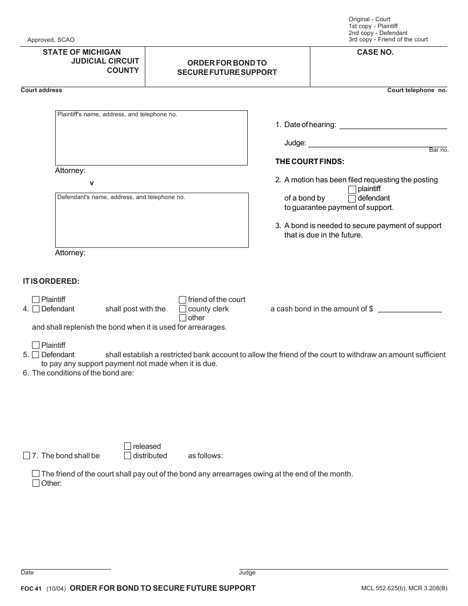 Form FOC41 - Fill Out, Sign Online and Download Fillable PDF, Michigan ...