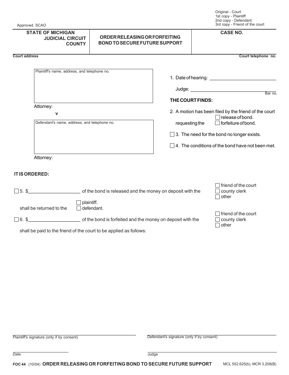 Form FOC44 - Fill Out, Sign Online and Download Fillable PDF, Michigan ...