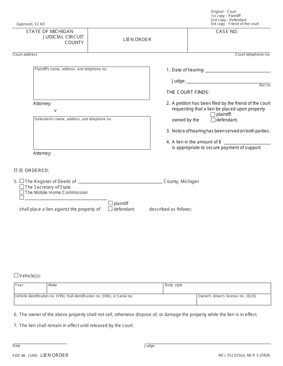 Form FOC46 - Fill Out, Sign Online and Download Fillable PDF, Michigan ...