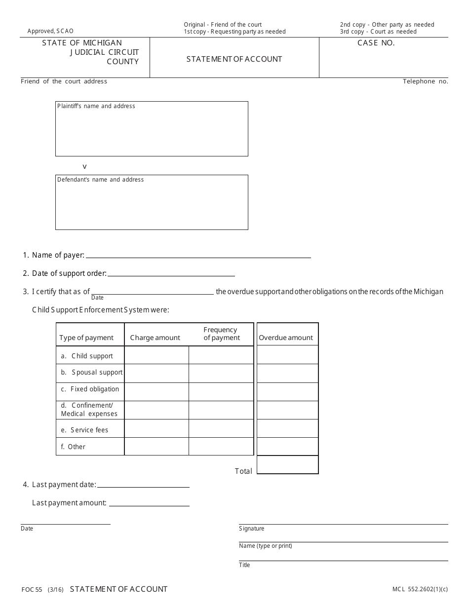 Form FOC55 - Fill Out, Sign Online and Download Fillable PDF, Michigan ...