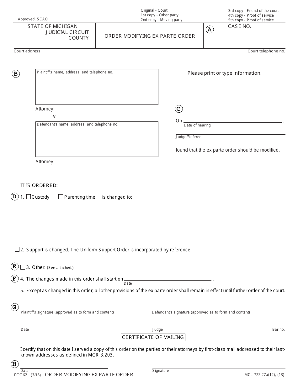 Form FOC62 - Fill Out, Sign Online and Download Fillable PDF, Michigan ...