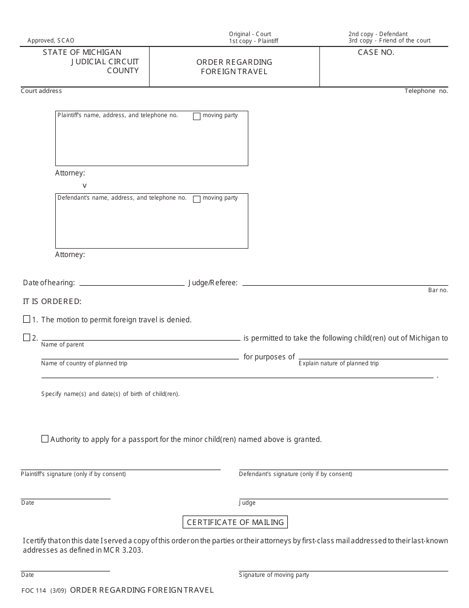 Form FOC114 Download Fillable PDF or Fill Online Order Regarding ...