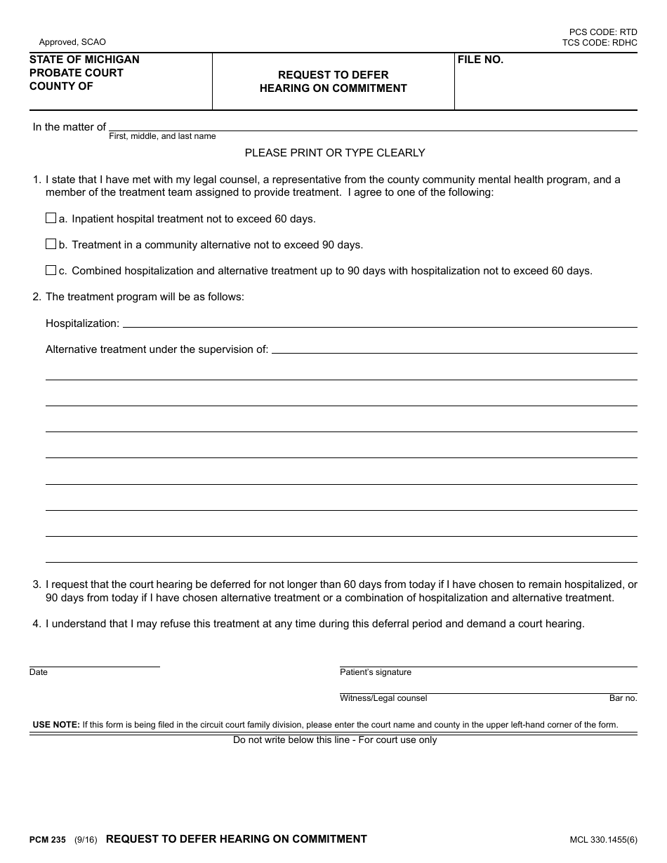 Form PCM235 - Fill Out, Sign Online and Download Fillable PDF, Michigan ...