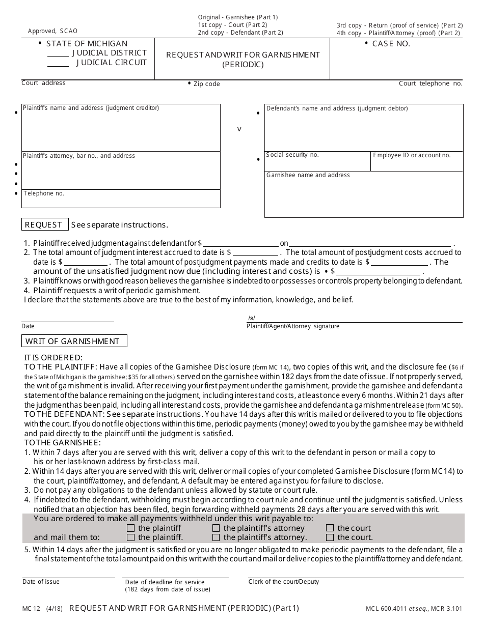 Form MC12 - Fill Out, Sign Online and Download Fillable PDF, Michigan ...