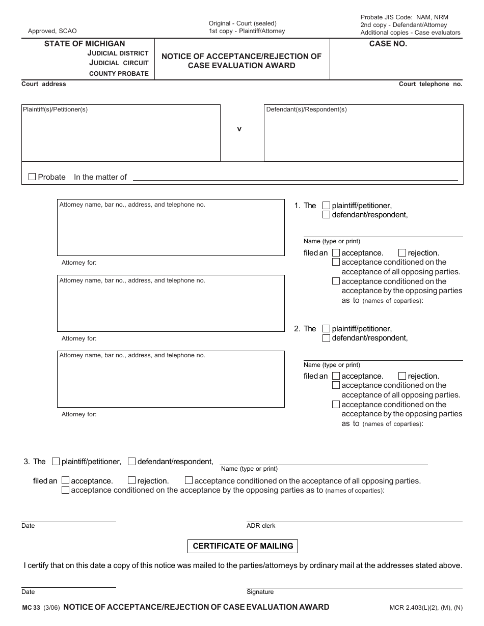Form MC33 - Fill Out, Sign Online and Download Fillable PDF, Michigan ...