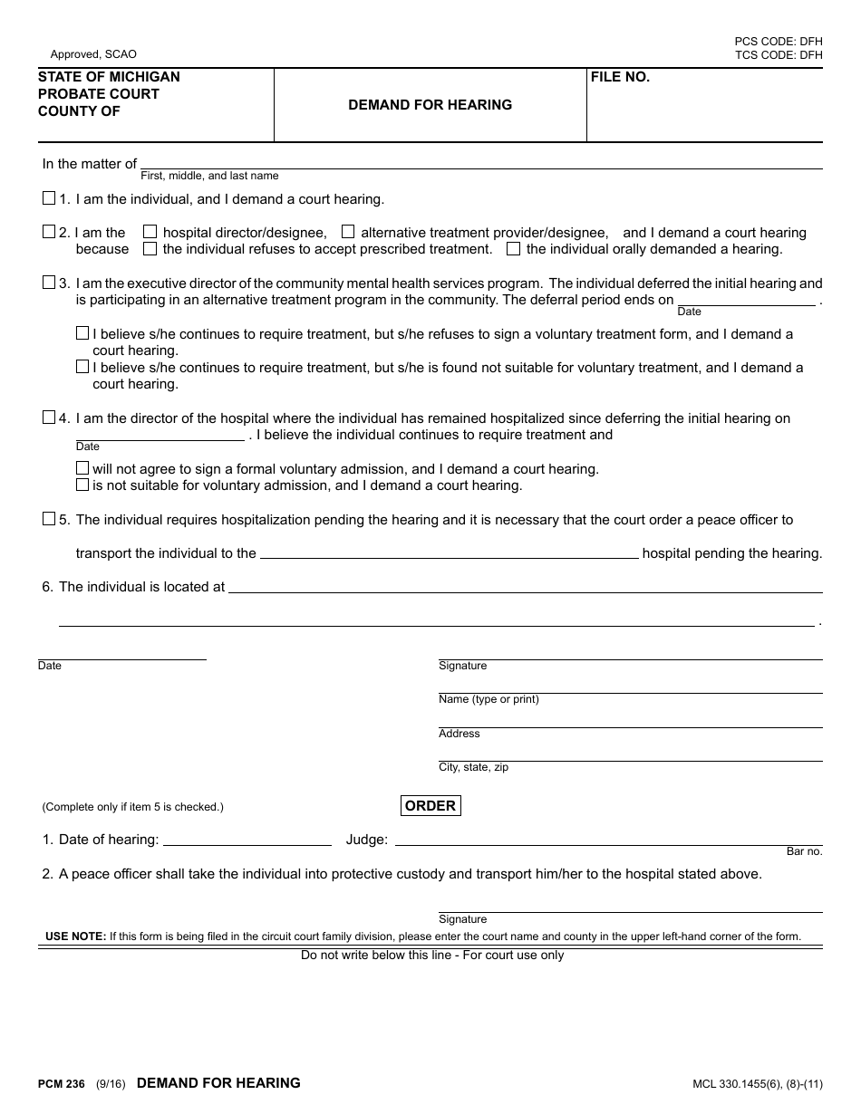 Form PCM236 - Fill Out, Sign Online and Download Fillable PDF, Michigan ...