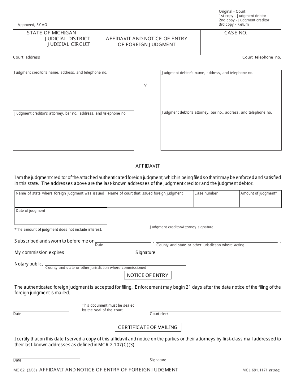 Form MC62 - Fill Out, Sign Online and Download Fillable PDF, Michigan ...
