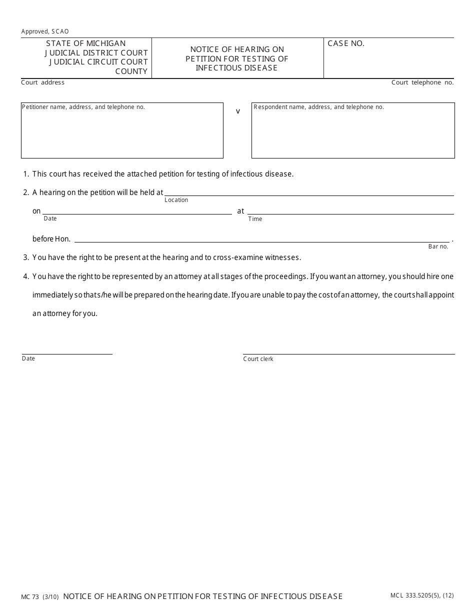 Form MC73 - Fill Out, Sign Online and Download Fillable PDF, Michigan ...