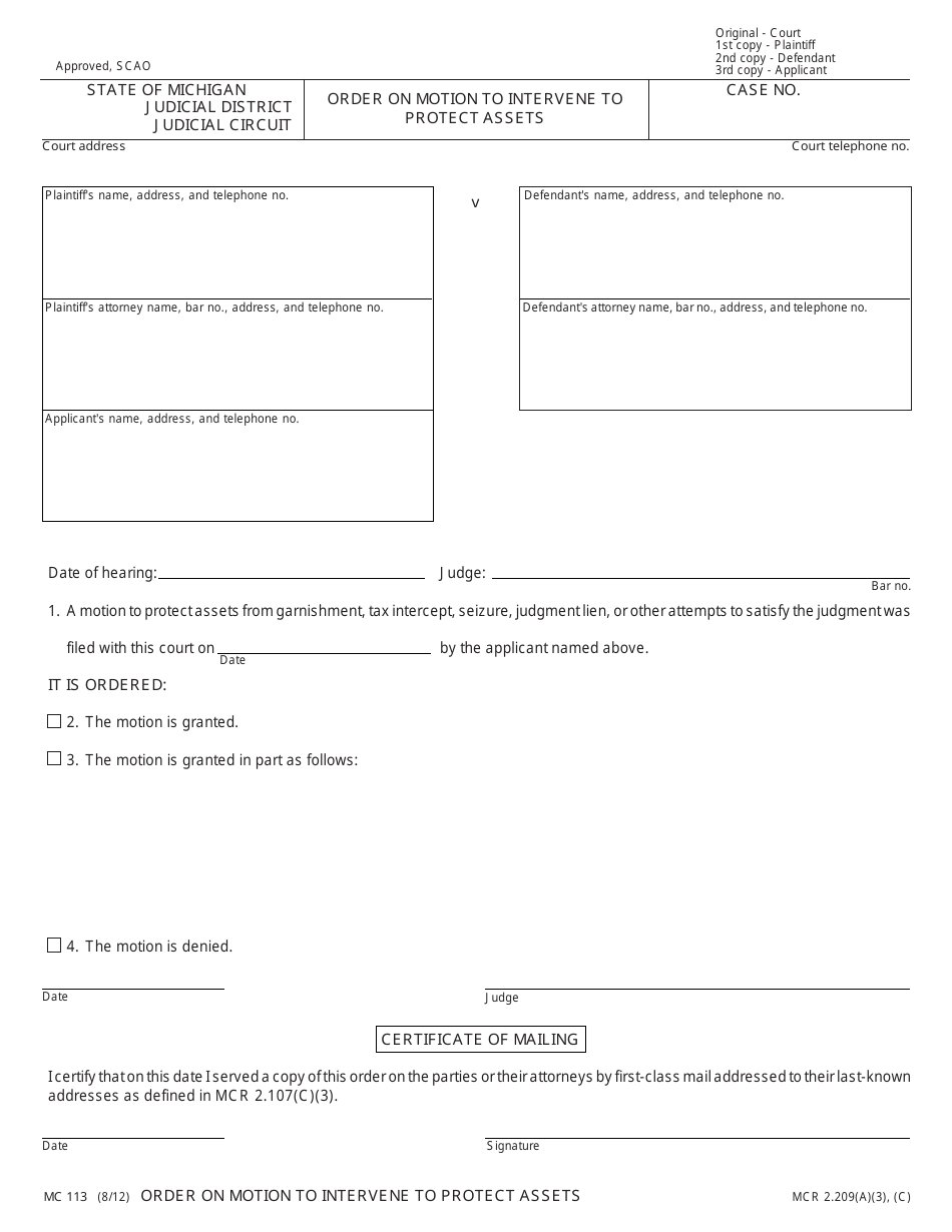 Form MC113 - Fill Out, Sign Online and Download Fillable PDF, Michigan ...