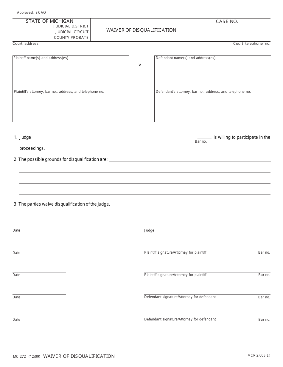 Form MC272 - Fill Out, Sign Online and Download Fillable PDF, Michigan ...