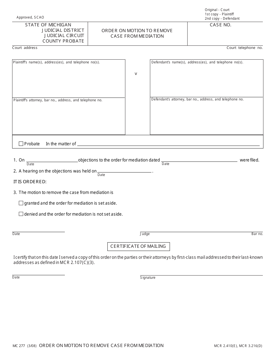Form MC277 - Fill Out, Sign Online and Download Fillable PDF, Michigan ...