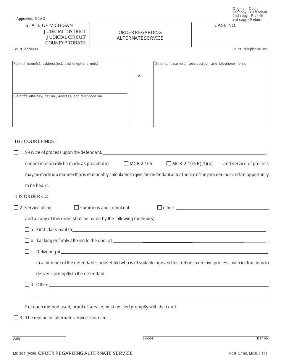 Form MC304 - Fill Out, Sign Online and Download Fillable PDF, Michigan ...