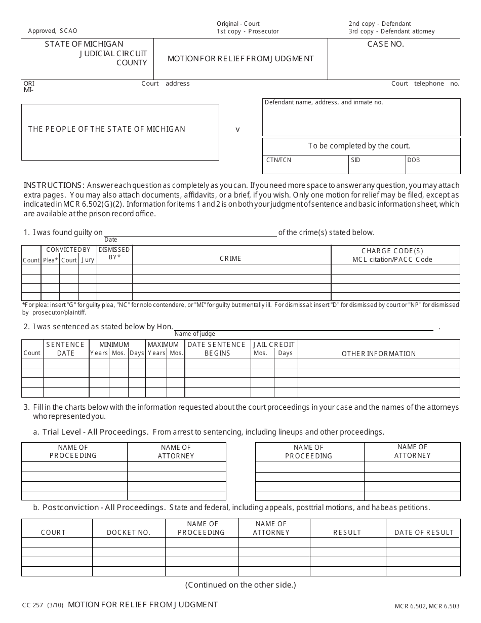 Form CC257 - Fill Out, Sign Online and Download Fillable PDF, Michigan ...
