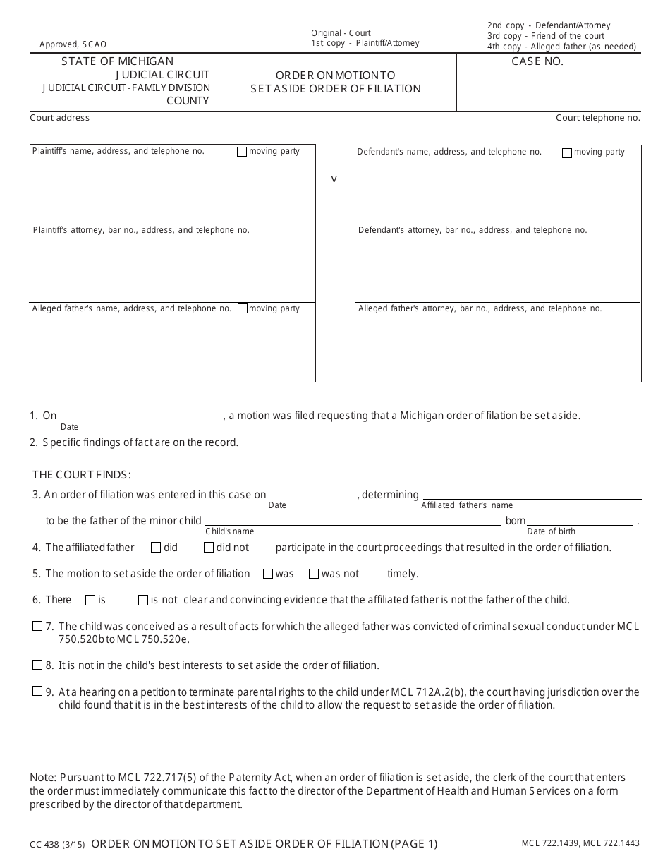 Form CC438 - Fill Out, Sign Online and Download Fillable PDF, Michigan ...