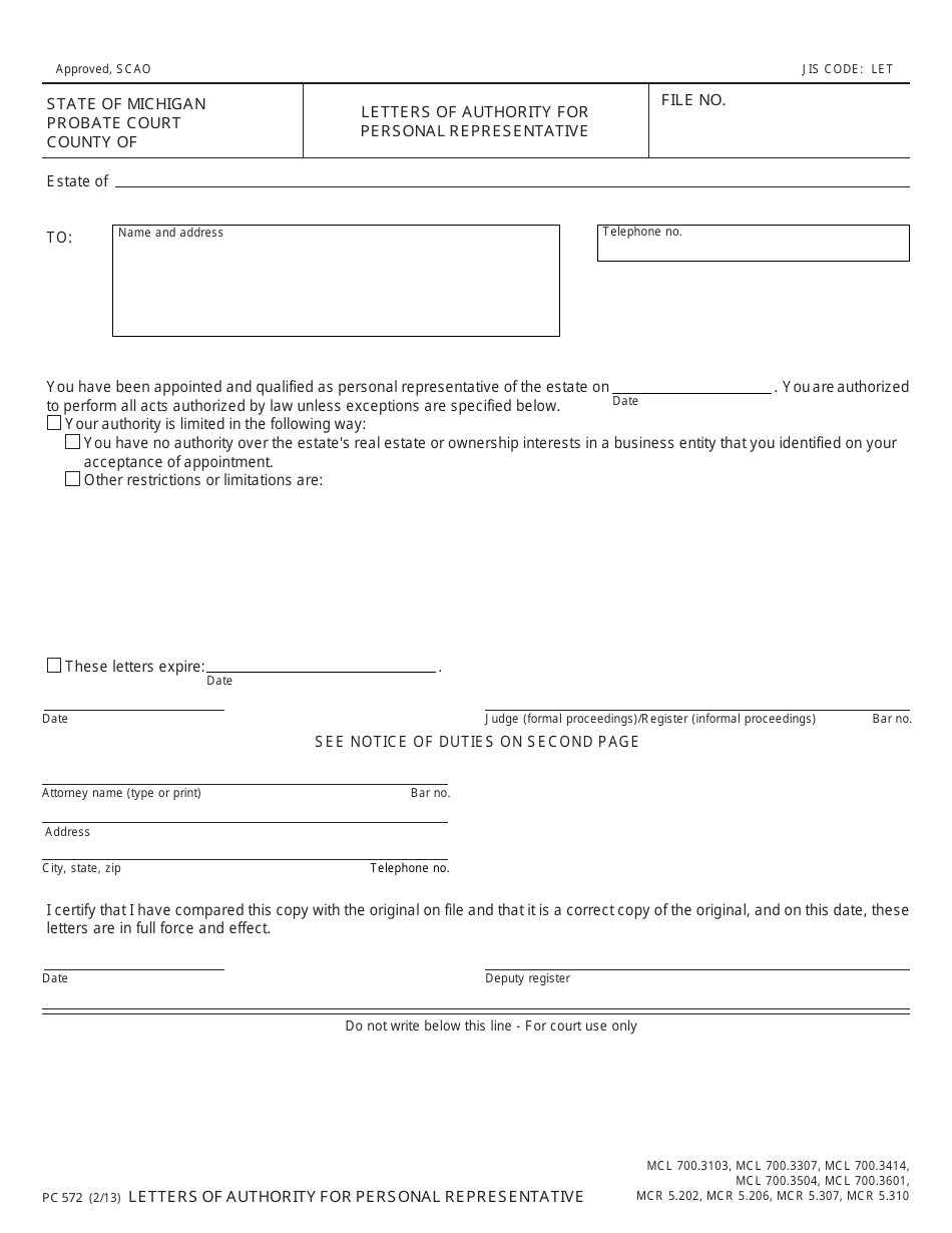 Form PC572 - Fill Out, Sign Online and Download Fillable PDF, Michigan | Templateroller