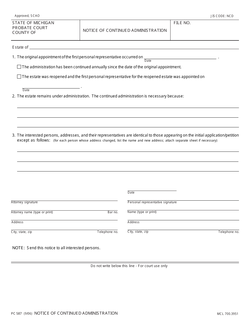 Form PC587 - Fill Out, Sign Online and Download Fillable PDF, Michigan ...