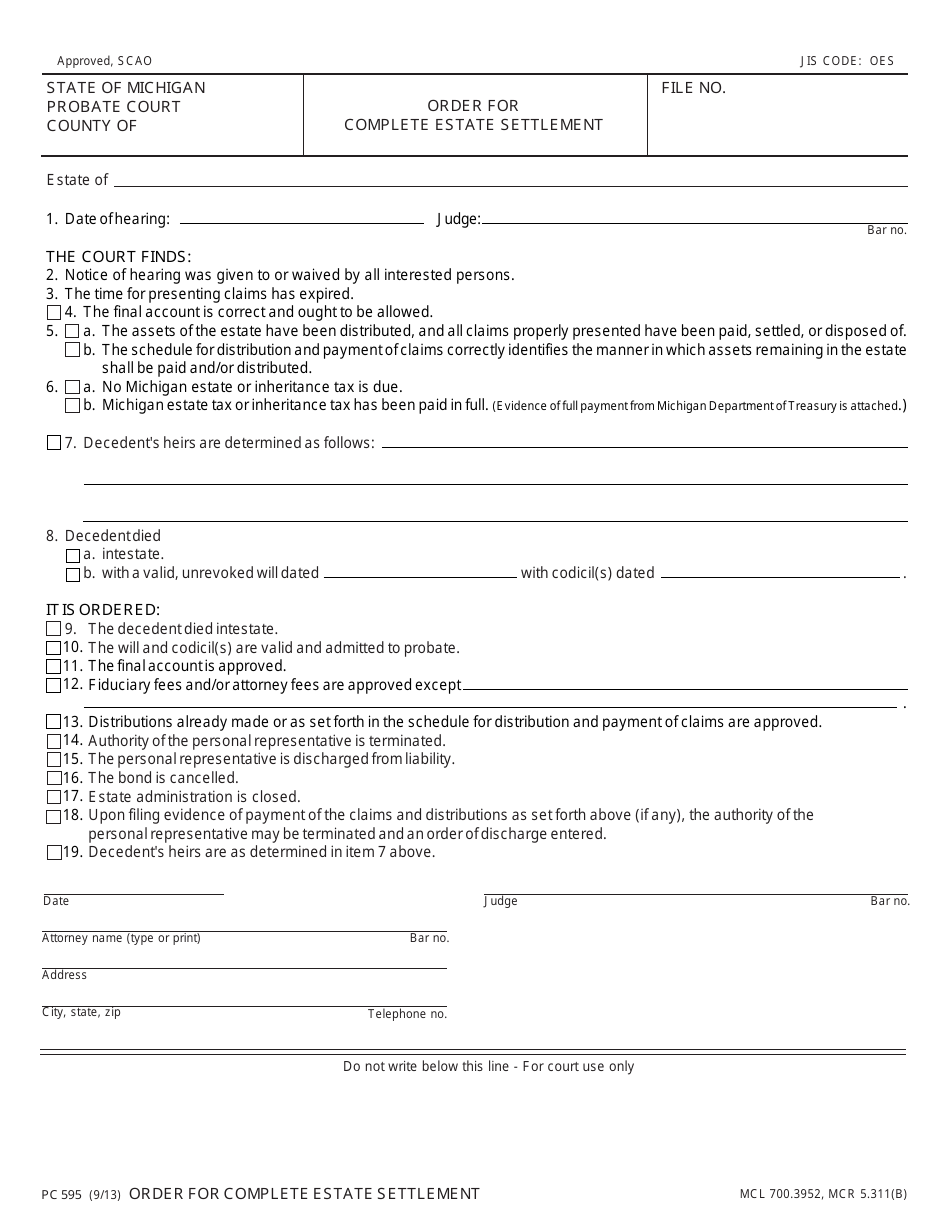 Form PC595 - Fill Out, Sign Online and Download Fillable PDF, Michigan ...