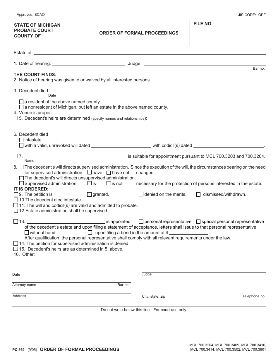 Form PC569 - Fill Out, Sign Online and Download Fillable PDF, Michigan ...