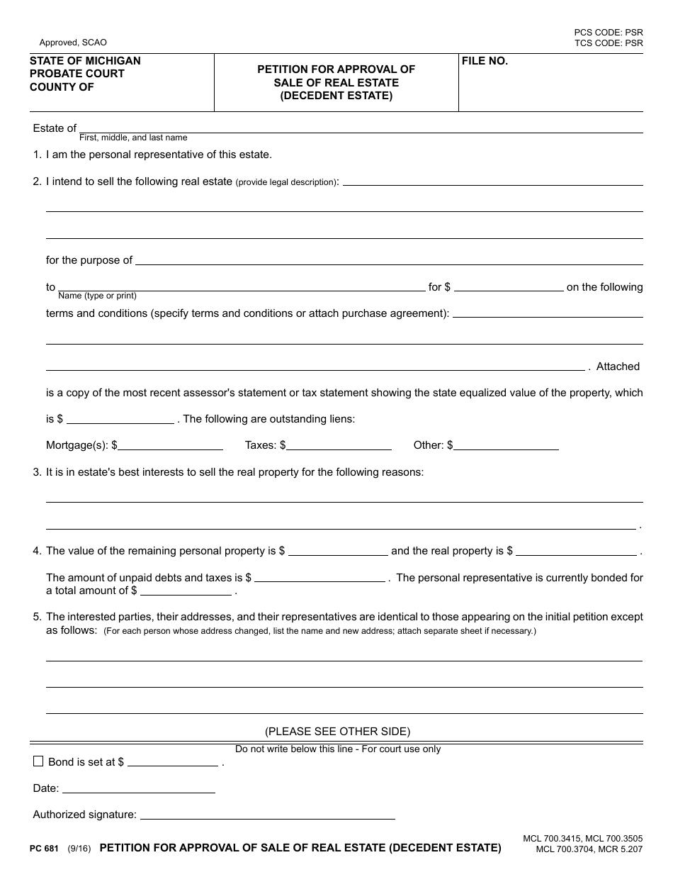 Form PC681 - Fill Out, Sign Online and Download Fillable PDF, Michigan ...