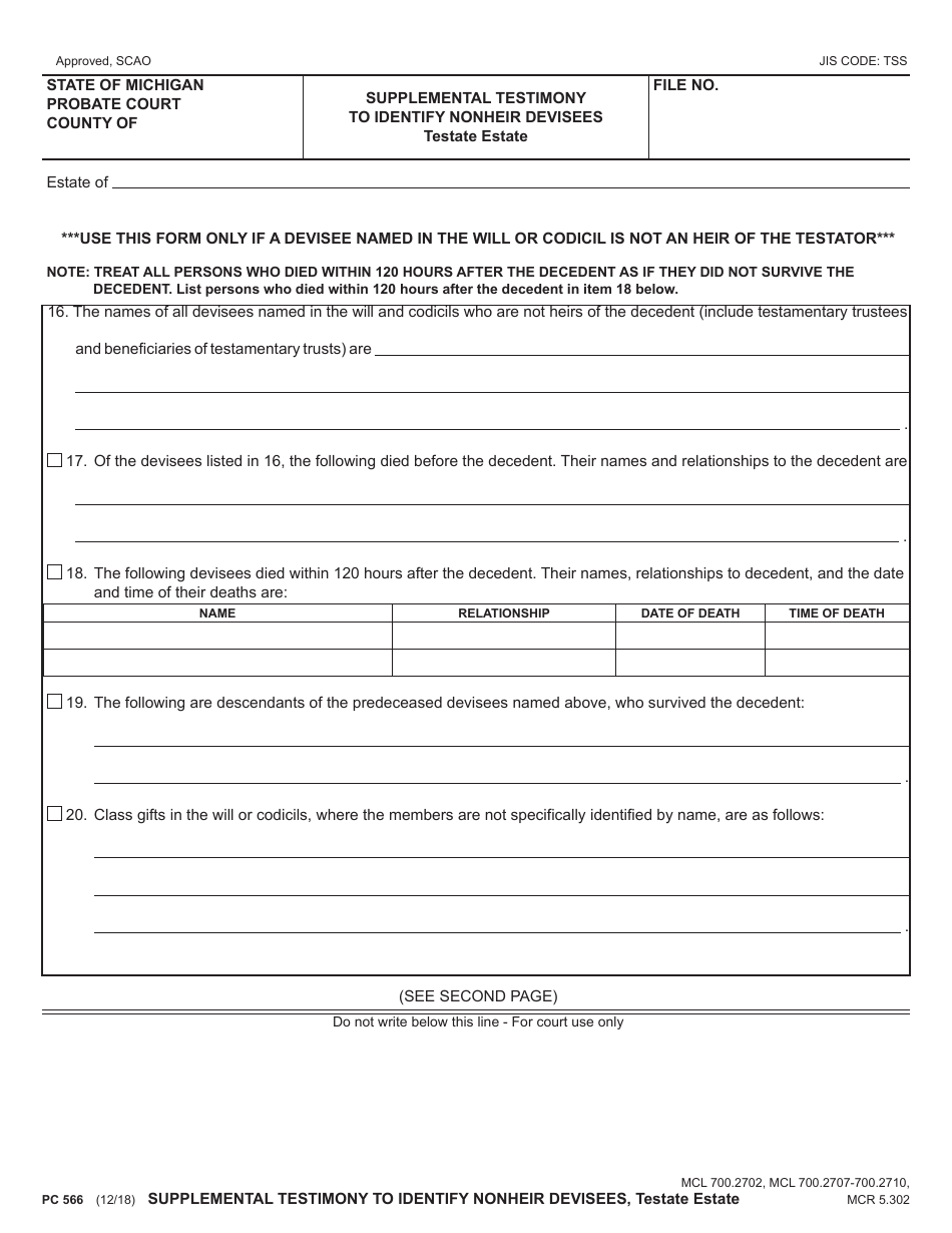 Form PC566 - Fill Out, Sign Online and Download Fillable PDF, Michigan ...