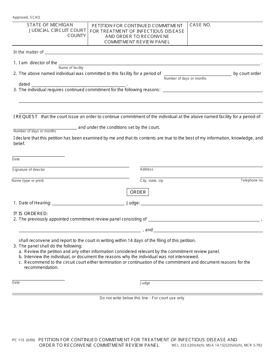 Form PC115 - Fill Out, Sign Online and Download Fillable PDF, Michigan ...