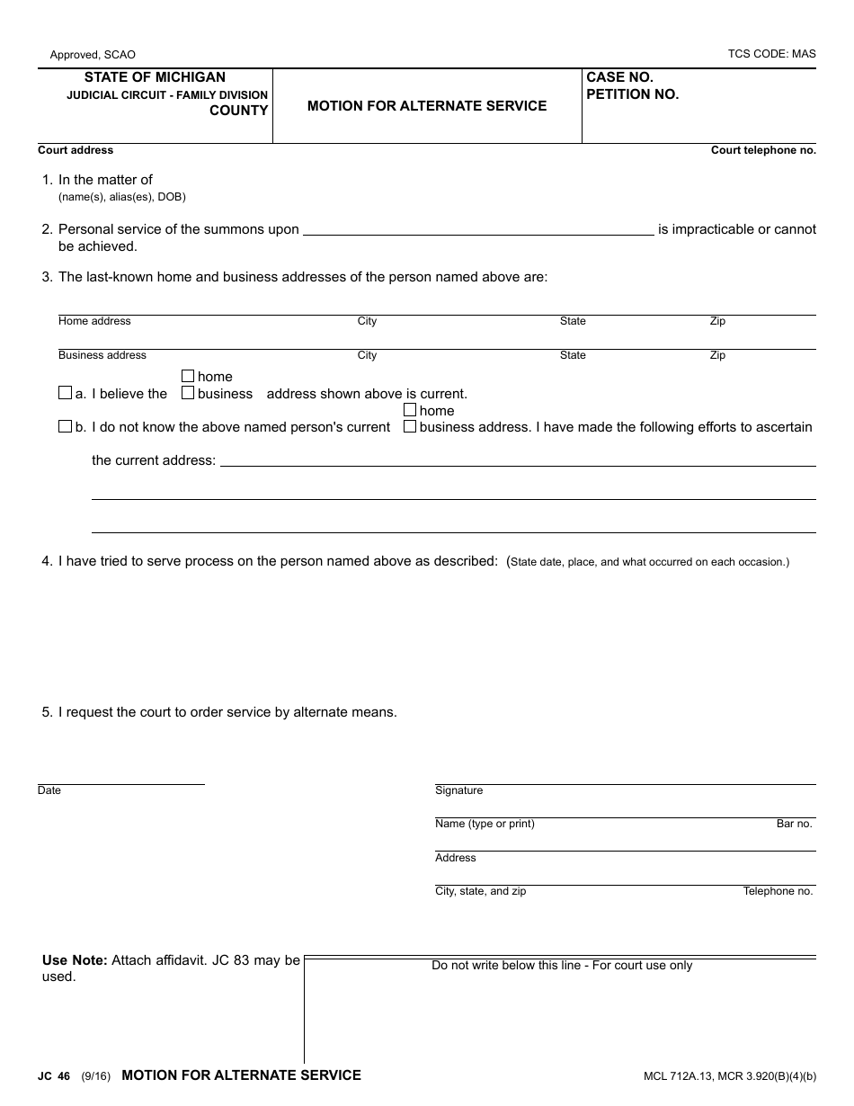 Form JC46 - Fill Out, Sign Online and Download Fillable PDF, Michigan ...