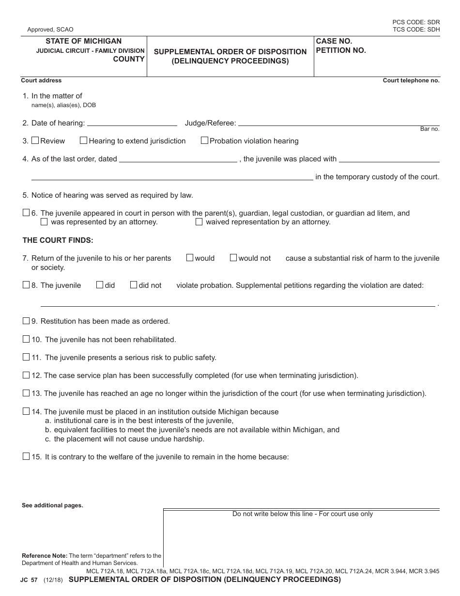 Form JC57 - Fill Out, Sign Online and Download Fillable PDF, Michigan ...