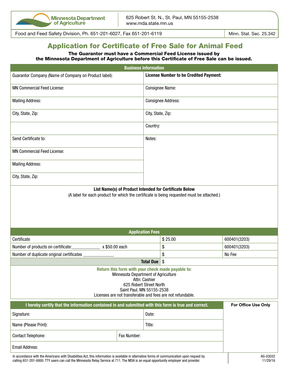 Form AG-03032 - Fill Out, Sign Online and Download Fillable PDF ...