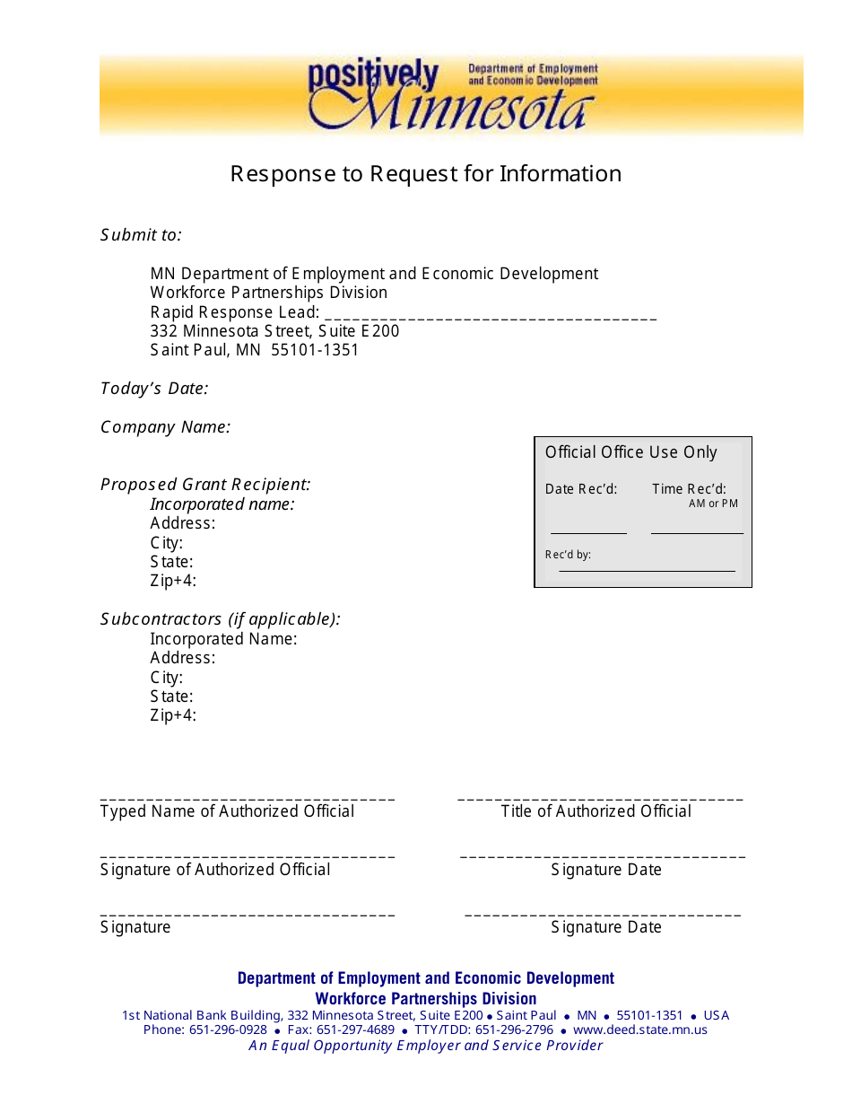 Minnesota Response to Request for Information - Fill Out, Sign Online ...