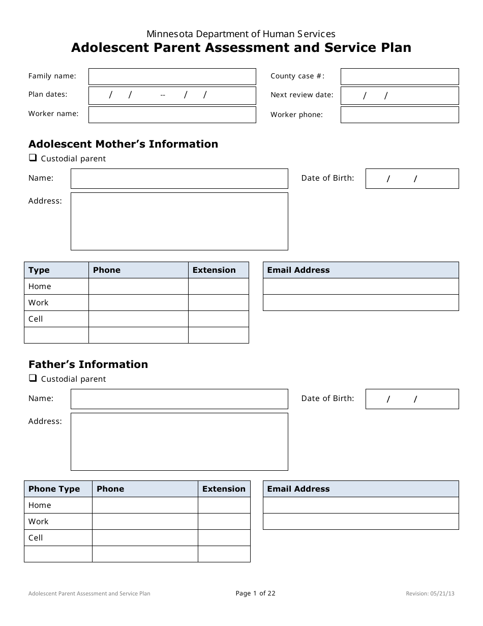 Minnesota Adolescent Parent Assessment and Service Plan - Fill Out ...