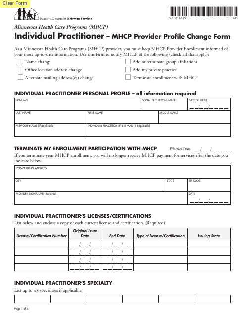 Form DHS-3535-ENG Download Fillable PDF, Individual Practitioner - Mhcp ...